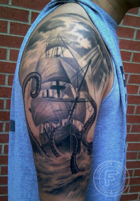 Octopus Ship Tattoo Sleeve