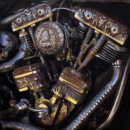 Engraved Shovelhead Painting by Jeff Johnson : Original Art