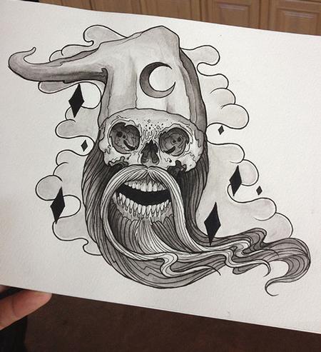 Wizard Skull Watercolor by Jeff Johnson : Original Art