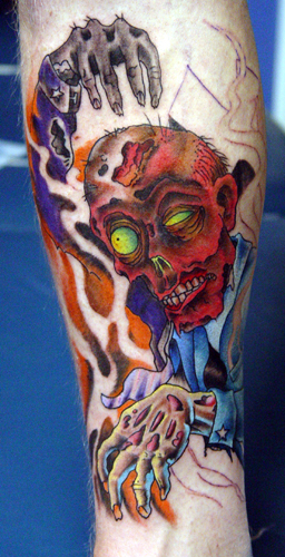 New School Zombie Skull Tattoo
