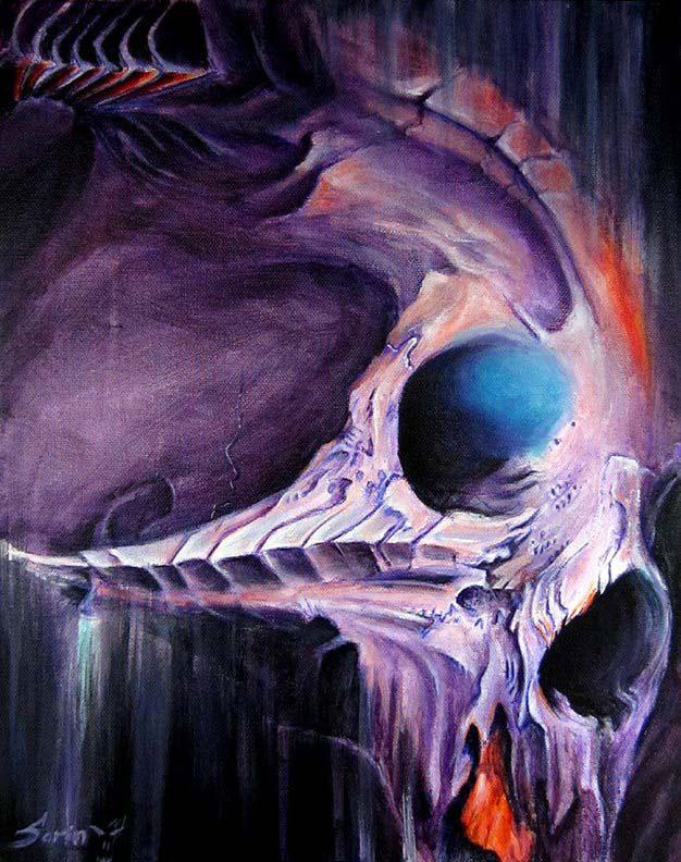 Purple acrylic skull 11x14 by Sorin Gabor : Original Art