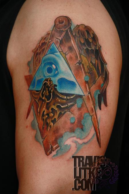Tattoos - Freemason Masonic Skull Compass Square All Seeing Eye Tattoo ...