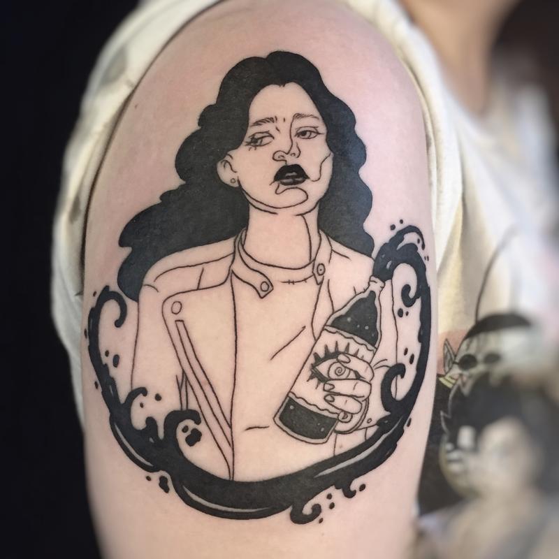 Woman drinking tattoo by Bri Howard: TattooNOW