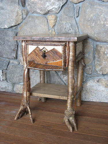 The front drawer and birch bark replicate the beautiful White Mountains ...
