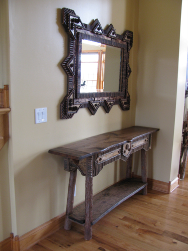 Adirondack style rustic hall table detailed with select willow twigs ...